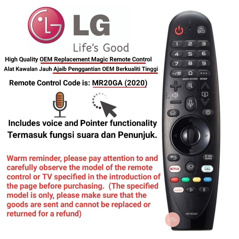 Compatible LG MR20GA Replacement Magic Remote Control with Voice ...