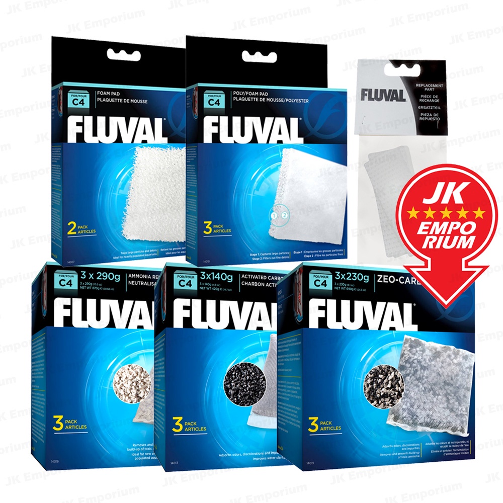 Fluval C4 Replacement Filter Media Poly/Foam Pad Bio-Screen Zeo-Carb ...