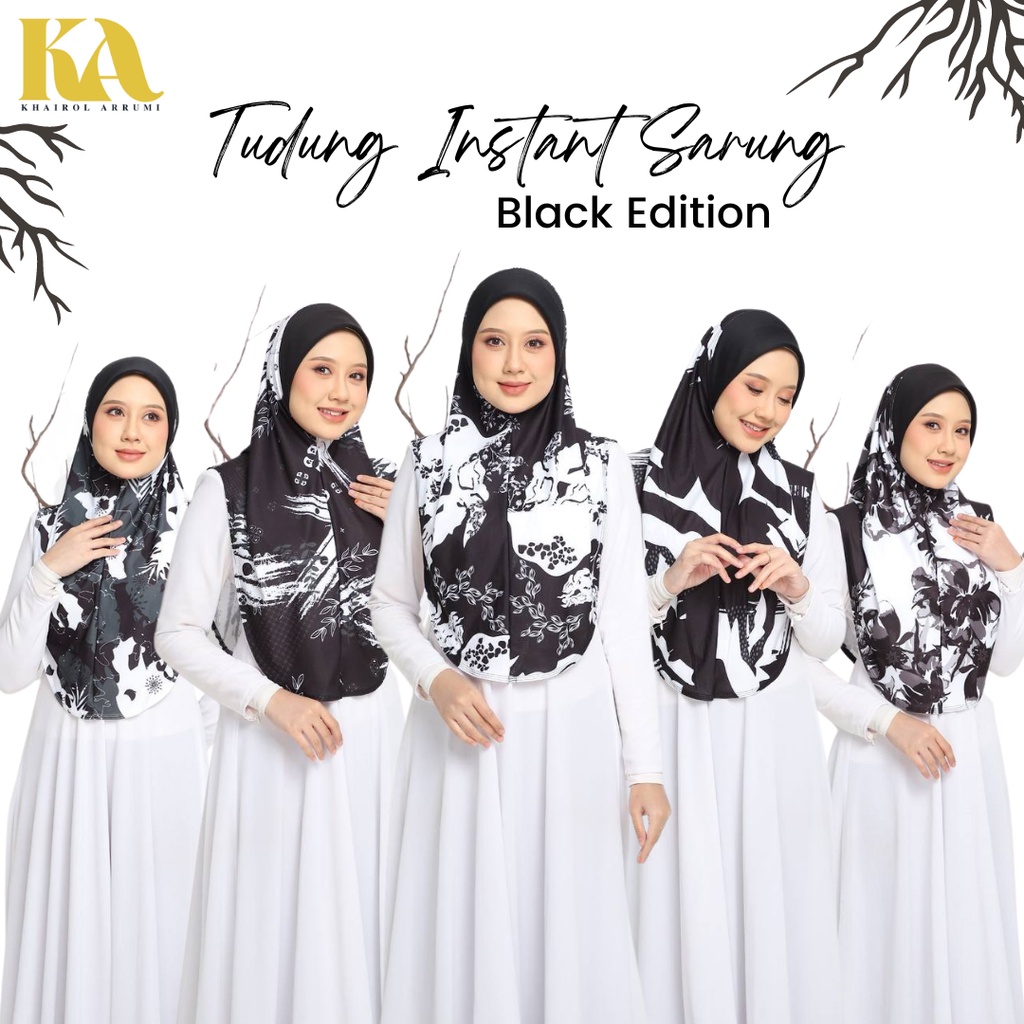 (SIZE L) Tudung Instant Sarung Digital Printed 5D Black White Edition ...