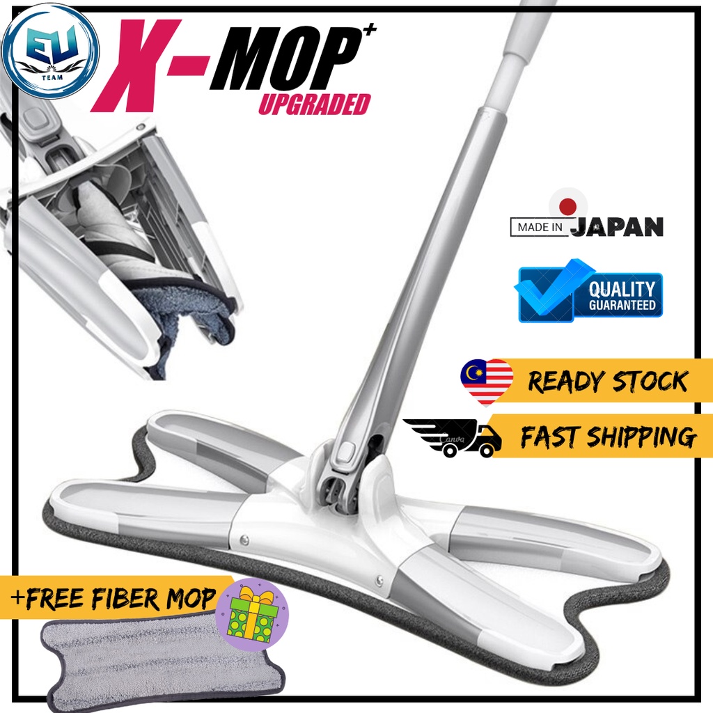 360 ° X Shape Hand Free Lazy Mop Hand Free Self Twisting Flat Mop Lantai Alat Microfiber Fabric