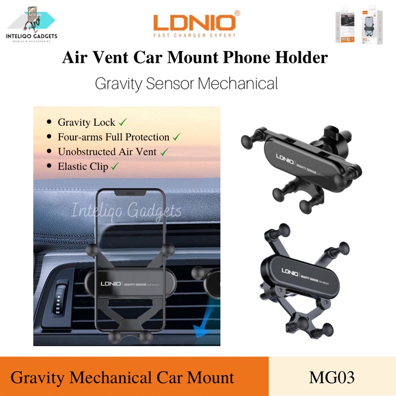 LDNIO MG03 Gravity Sensor Mechanical Air Vent Car Mount Phone Holder ...