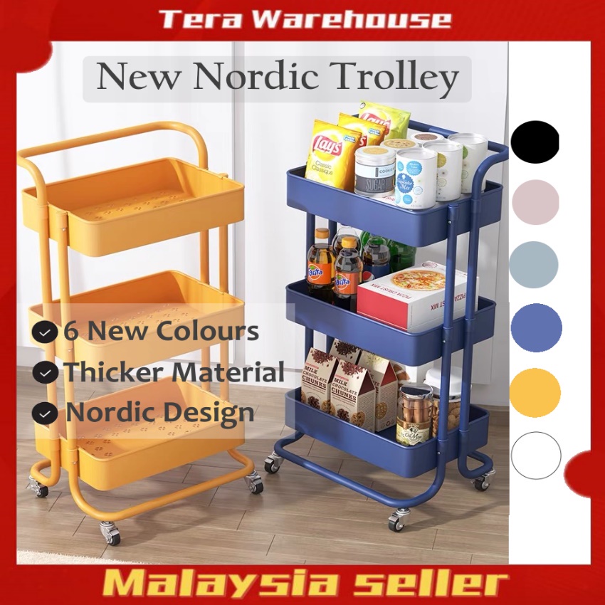 NEW Nordic Multifunction 3 tier Trolley Storage Rack Foldable Trolley ...