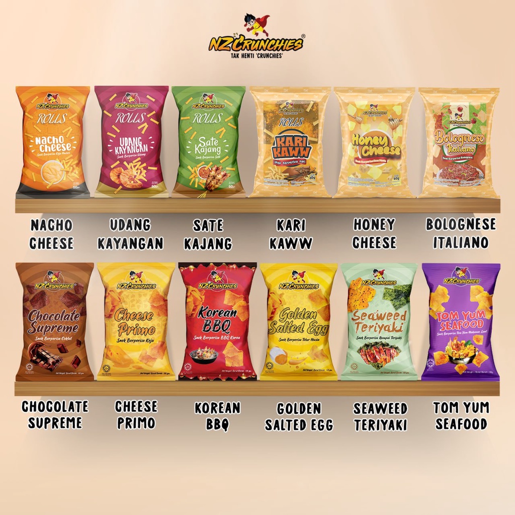 NZ CRUNCHIES 12 PILIHAN FLAVOUR DALAM POUCH, PELBAGAI PERASA DAN SESUAI ...