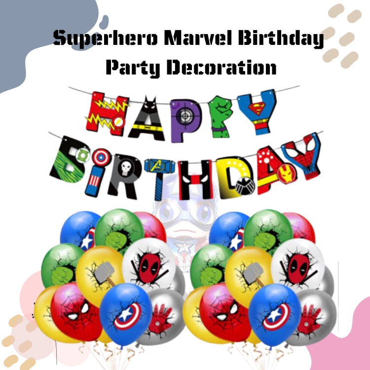New Item Superhero Marvel Happy Birthday Decoration Balloons Flag ...