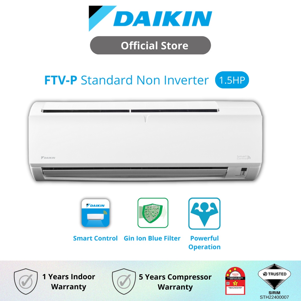 DAIKIN Standard Non Inverter Air Conditioner FTV-P R32 (1.5HP) FTV35PB ...