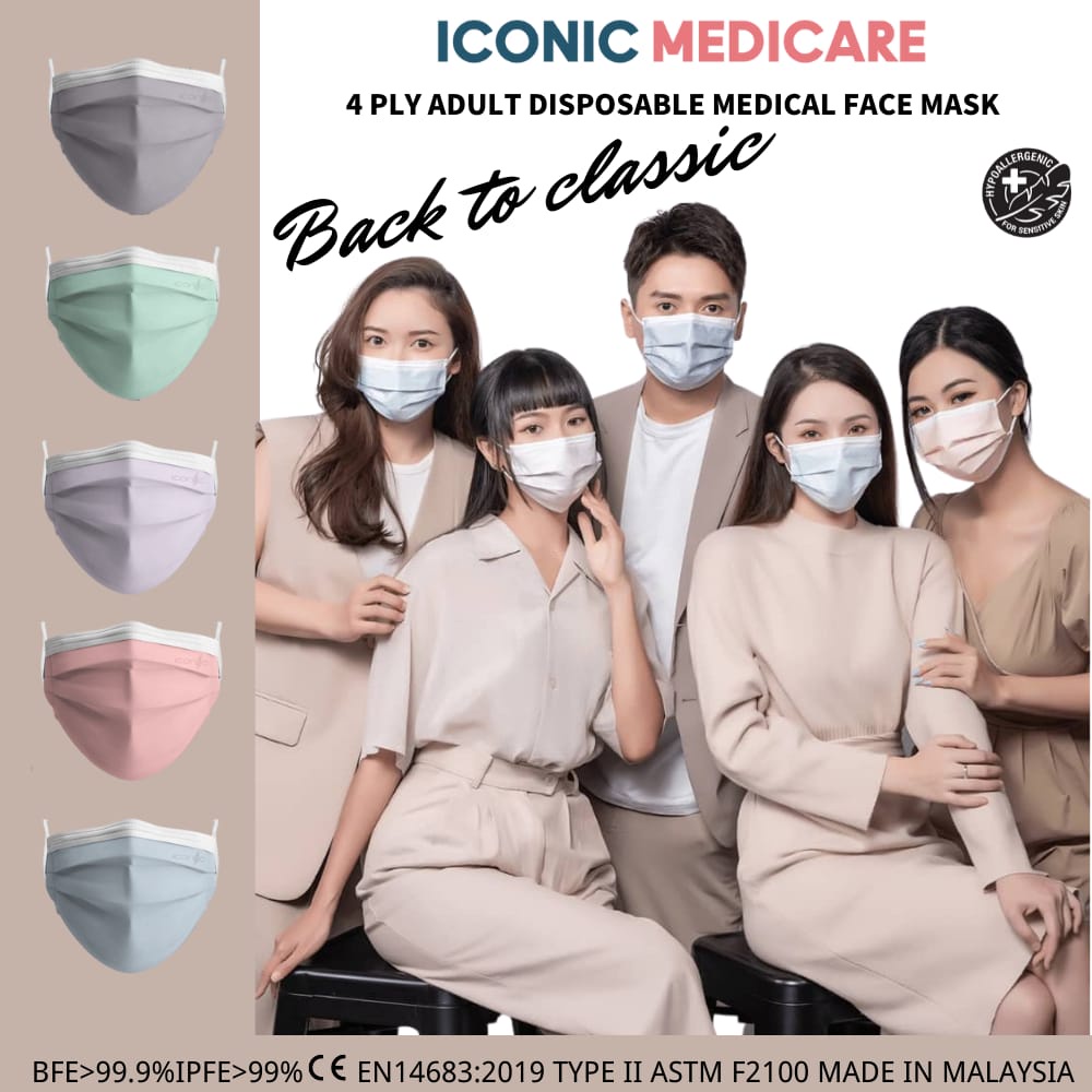 ICONIC MEDICARE [BACK TO CLASSIC] ADULT 4 PLY MEDICAL DISPOSABLE FACE ...
