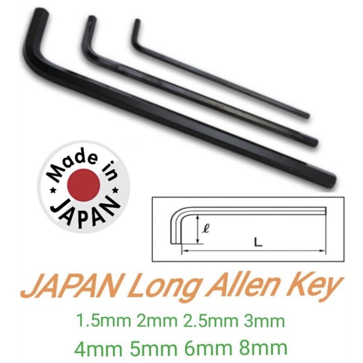 JAPAN Long Allen Key 1.5mm to 8mm Hex Allen Key MADE IN JAPAN Allen Key ...