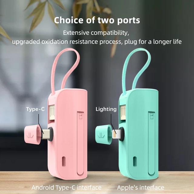 Capsule Mini Portable Power Bank 5000mAh Android Type-C & IOS Mini ...