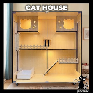 Cat villa solid wood cat cage cat house home cat nest display cabinet two-story cat breeding ...