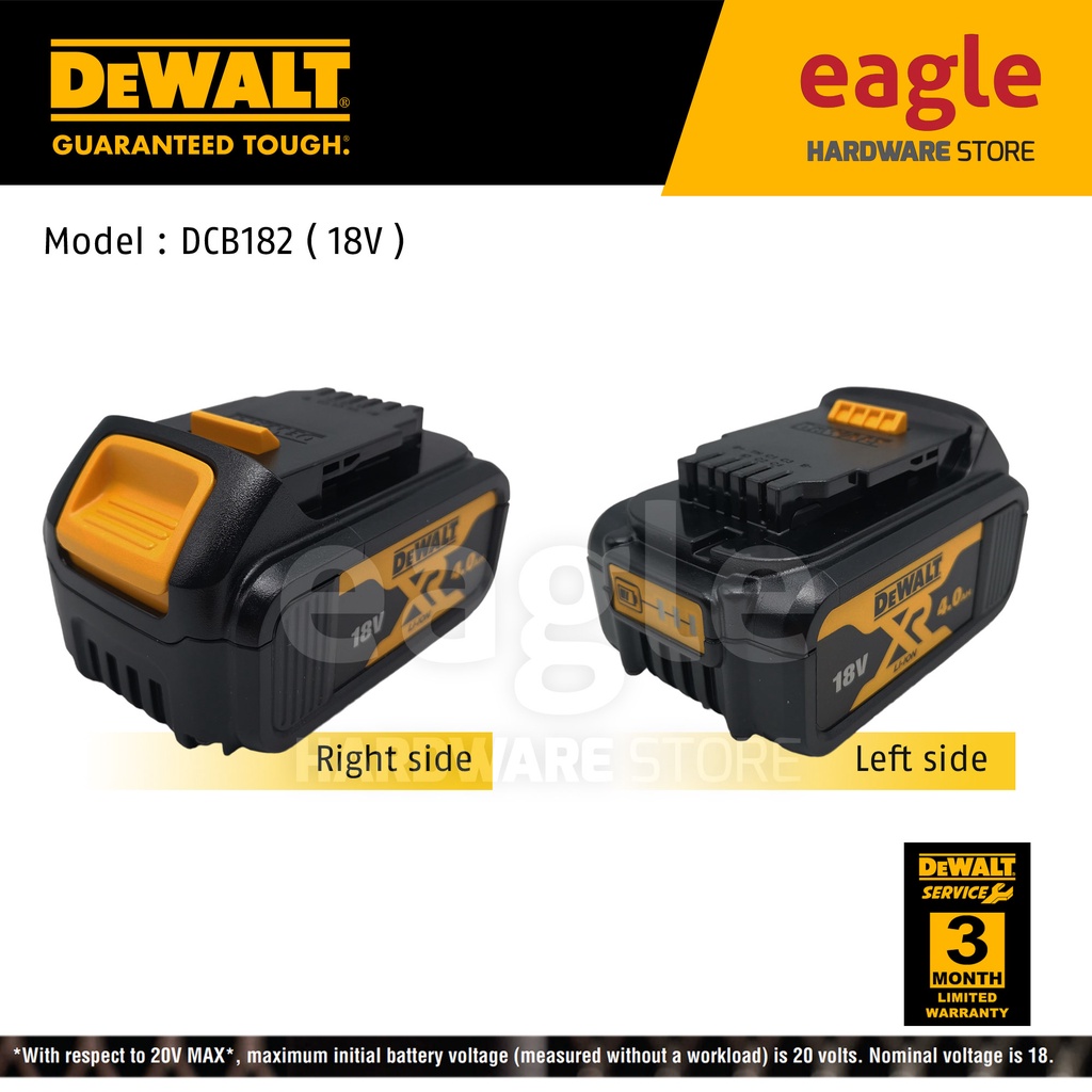 Dewalt DCB182-XJ 18V / 20V 4.0 Ah Li-Ion Battery Pack, Power Indicator ...