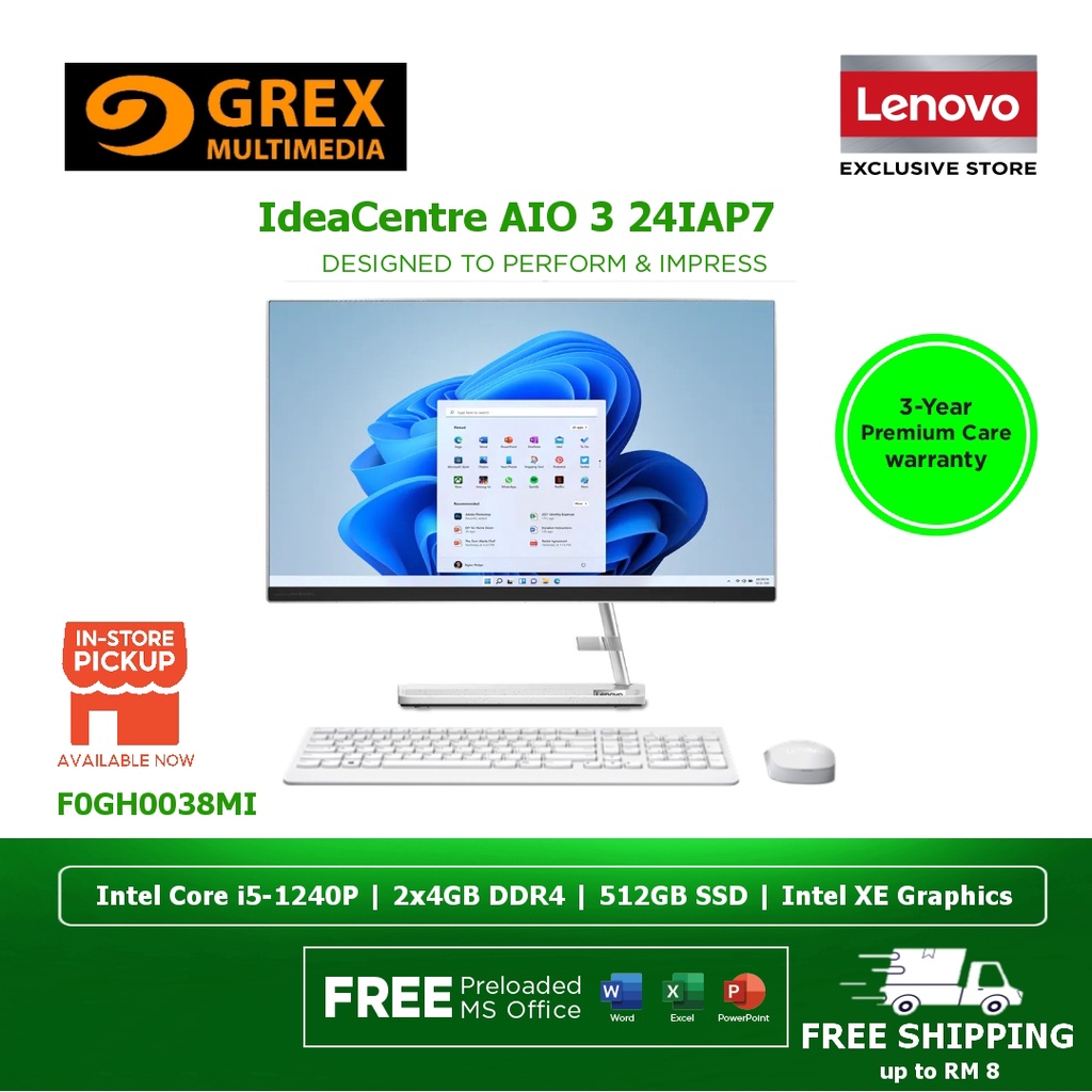 LENOVO IDEACENTRE AIO 3 24IAP7 F0GH0038MI PC WHITE (i5-1240P,8GB,512GB ...