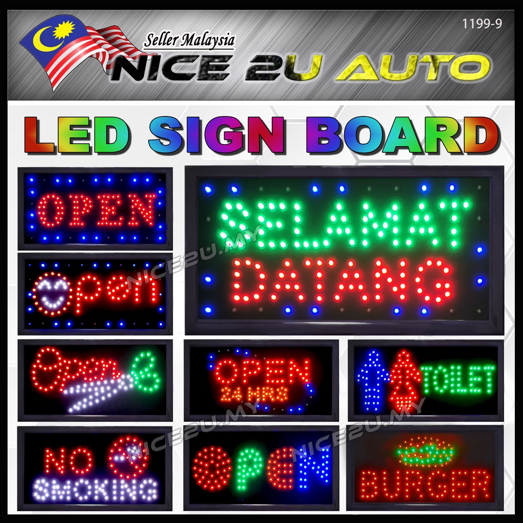 LED Sign Board Display Light With Metal Hang Chain 48x25CM Open Selamat ...