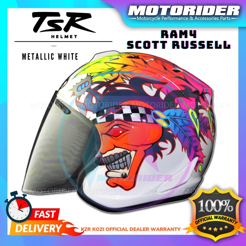 TSR RAM4 Helmet Scott Russell Metallic White | Shopee Malaysia
