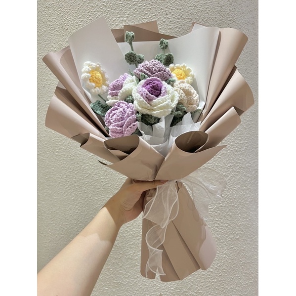Handmade Crochet Roses Daisy Flower Bouquet | Shopee Malaysia