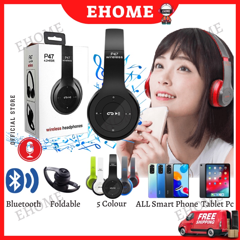Wireless Bluetooth Headphones Headset P47 Fon Kepala Bluetooth Gaming ...