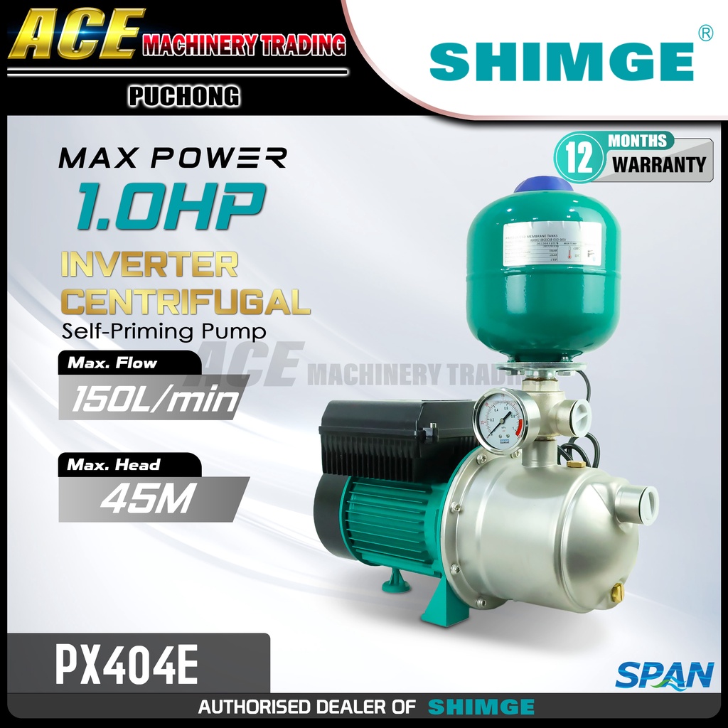 [SHIMGE] PX404E 1.0Hp Inverter Centrifugal Self Priming Water Pump Max FLow 150L Max Head 45M ...