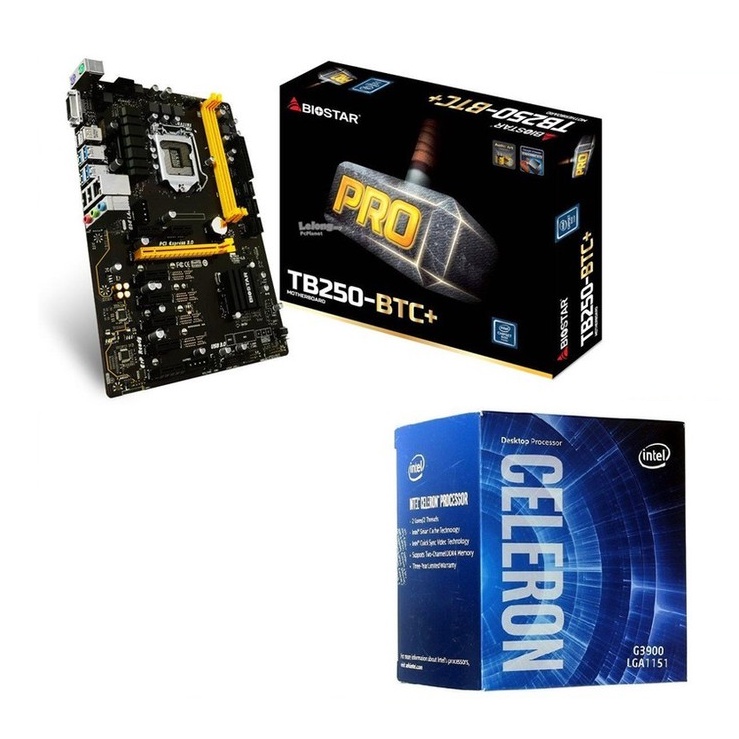 Biostar TB250-BTC+ Ver. V6.3 (8 x PCI-E slots) Profesional Motherboard (Bundle with G3900 ...