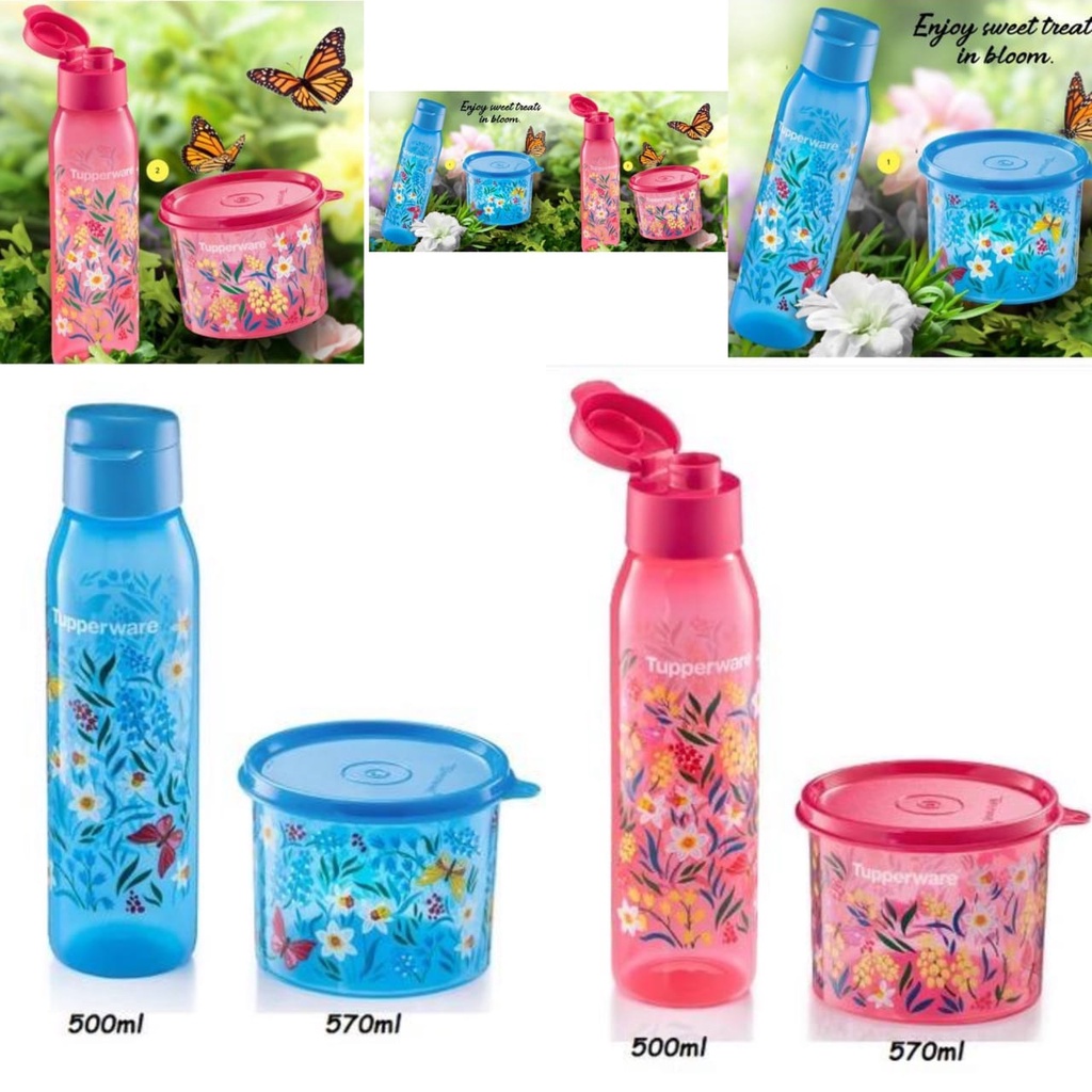 Tupperware Pretty Blooms Set /Eco Bottle 500ml/ Canister 570ml (Red/Blue Set) Limited | Shopee ...