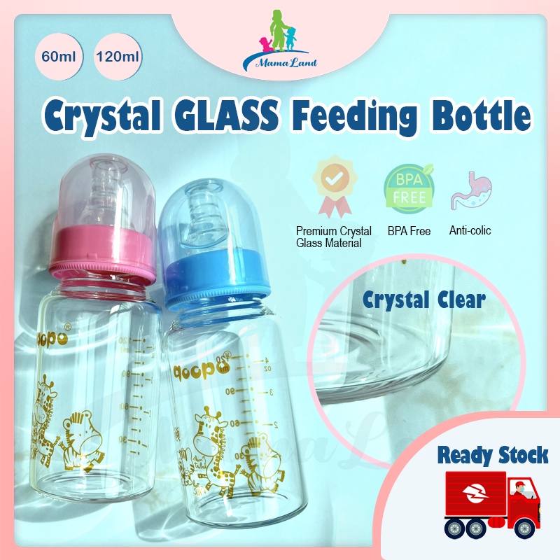 Glass Baby Bottle 60ml 120ml HEAT RESISTANCE Feeding Bottle BPA Free ...