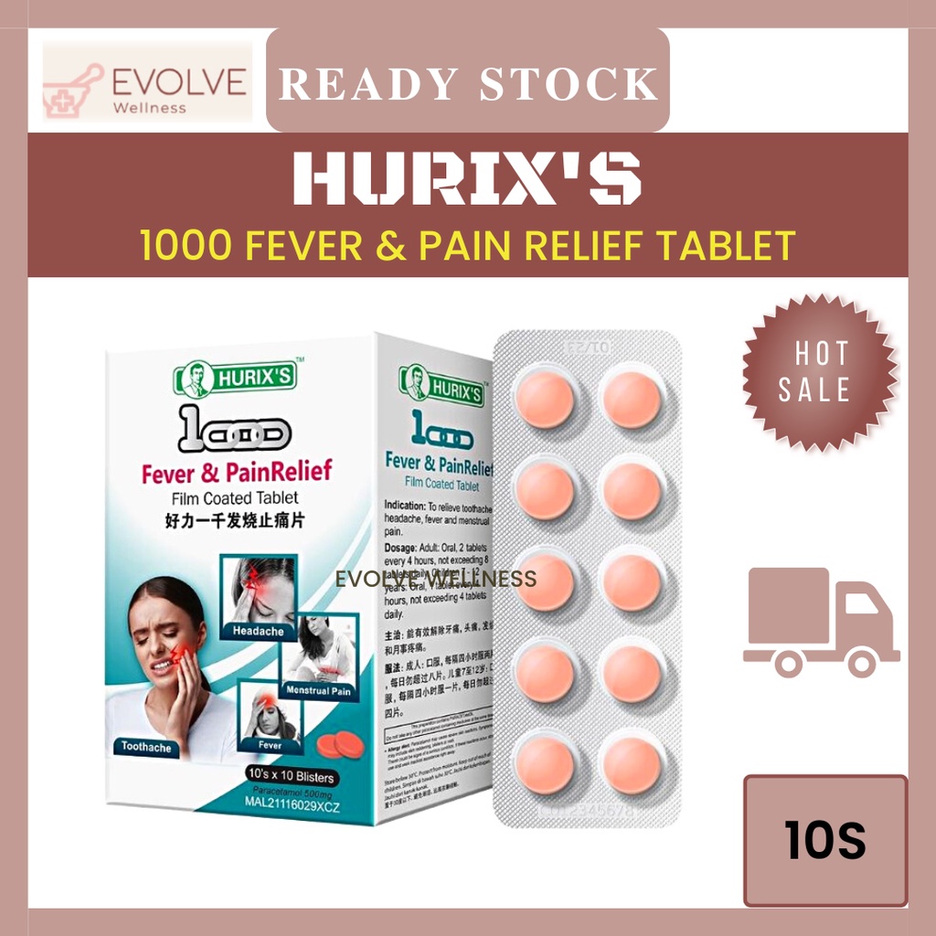 HURIX'S 1000 FEVER & PAIN RELIEF TABLET 10S / STRIP - PARACETAMOL 500MG ...