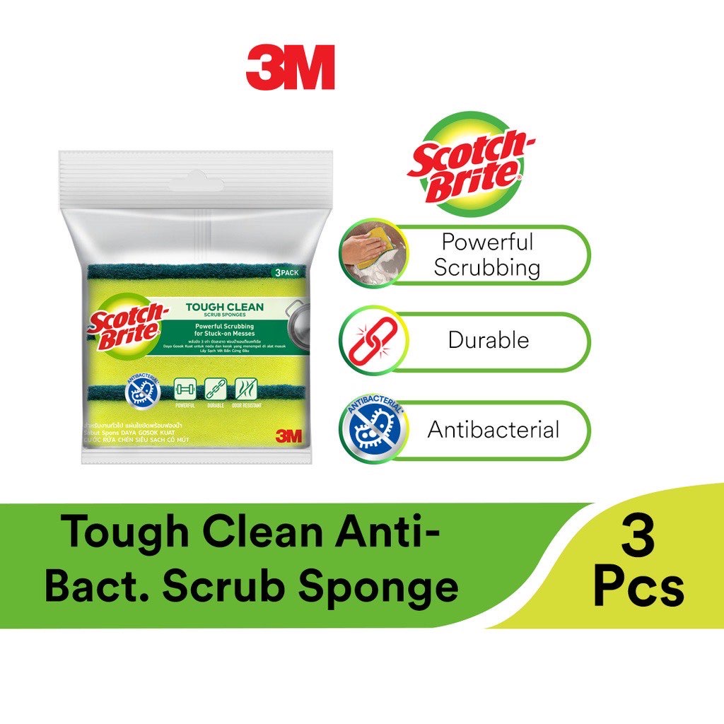 3M Scotch Brite Tough Clean Anti Bacterial Scrub Sponge - Durable Stain ...