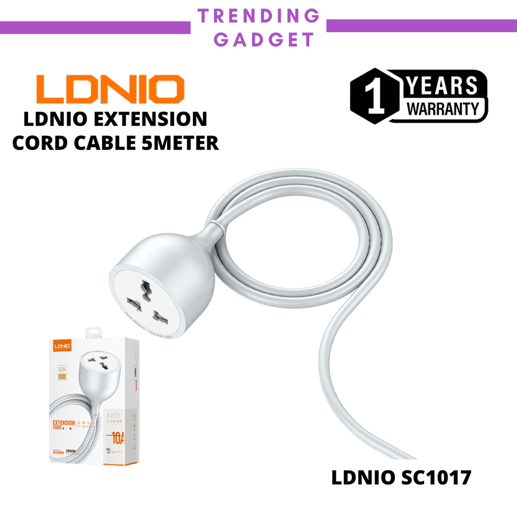 LDNIO SC1017 UK Power Strip with 5m Extension Power Cord One Way Power ...