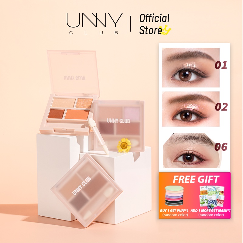 Unny Club official store 4 Color Eyeshadow Palette Makeup nude gilter mini eyeshadow pallete ...