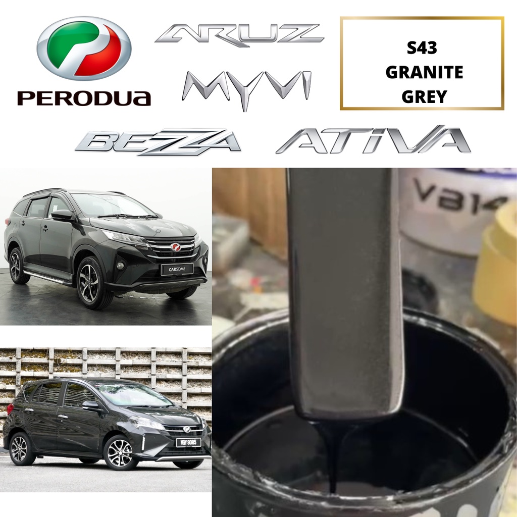 PERODUA ATIVA ARUZ BEZZA MYVI- S43 GRANITE GREY- 2K Paint / Cat Bancuh Kereta Original Perodua ...