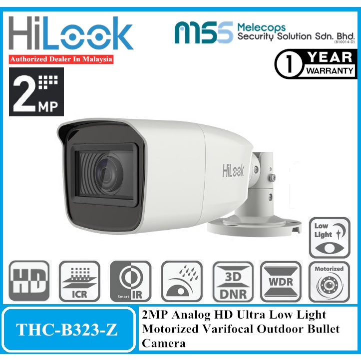 HiLook THC-B323-Z 2MP Analog HD Ultra Low Light Motorized Varifocal Outdoor Bullet Camera ...