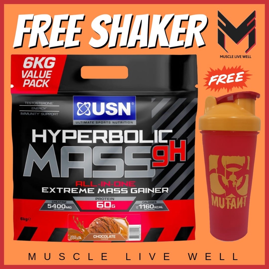 Usn Hyperbolic Mass gH Extreme Weight Gainer Protein Powder 6kg (Free ...