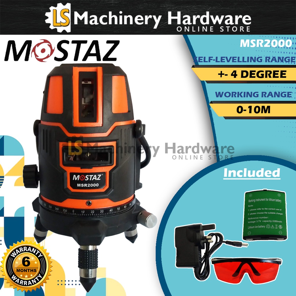 MOSTAZ 5 Line Laser Leveling - Red line - MSR2000 - Heavy Duty for work ...