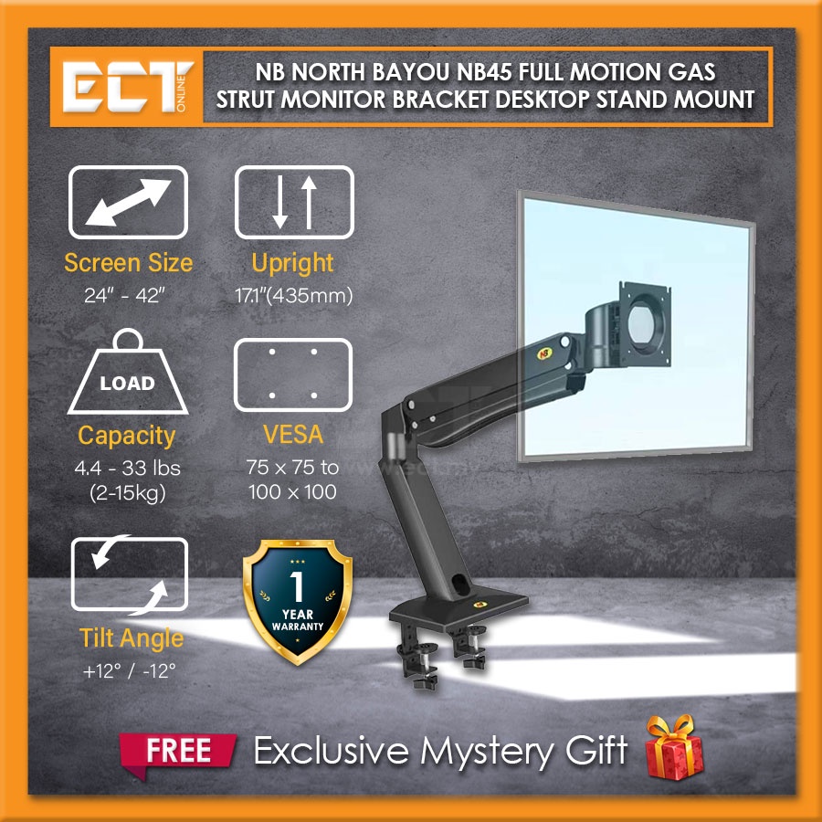 NB North Bayou NB45 24 to 42 Inch Full Motion Gas Strut Monitor Bracket ...