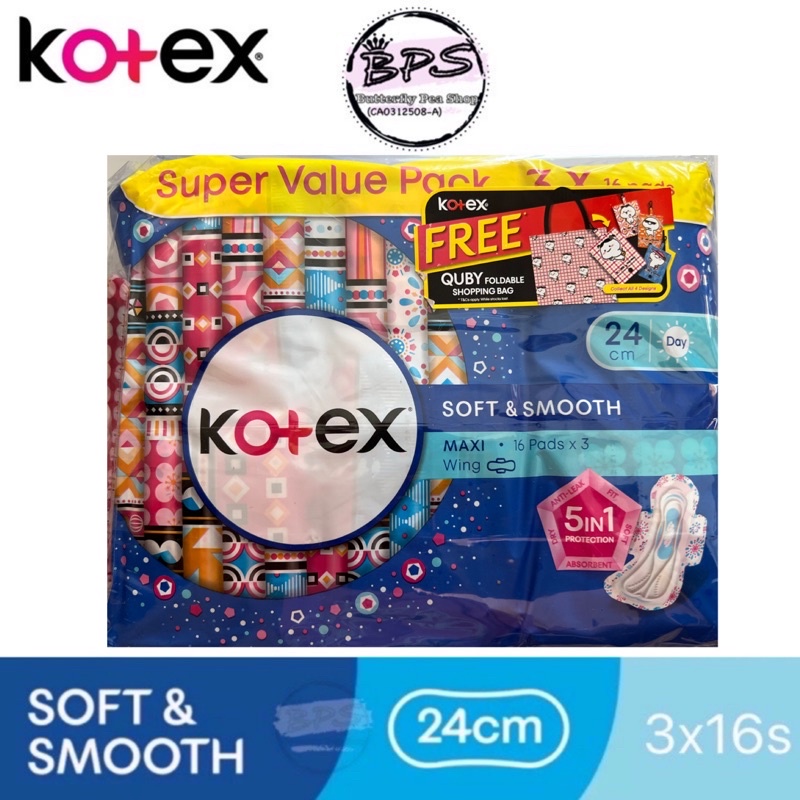 KOTEX Soft&Smooth Maxi Wing 24CM Super Value Pack 16sX3 | Shopee Malaysia