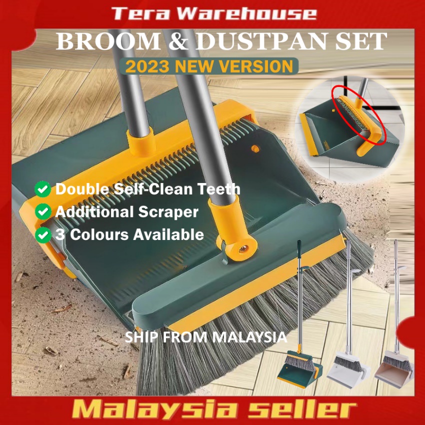 [2023 LATEST VERSION] 2 in 1 Foldable Broom Dustpan Set Broom Set Water ...