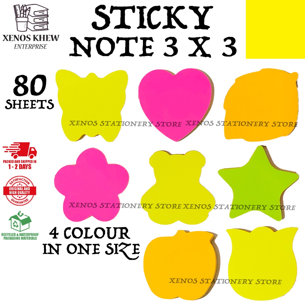STICKY NOTE 3" X 3" (VARIOUS SHAPE / 4 COLOUR) (READY STOCK) | Shopee ...