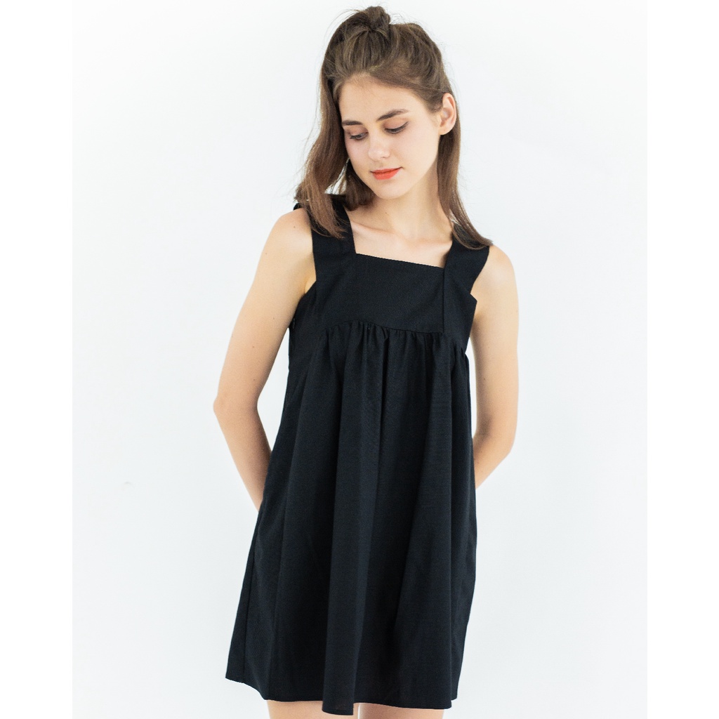 SHOPLOOOH Sleeveless Linen Mini Dress (Black) | Shopee Malaysia