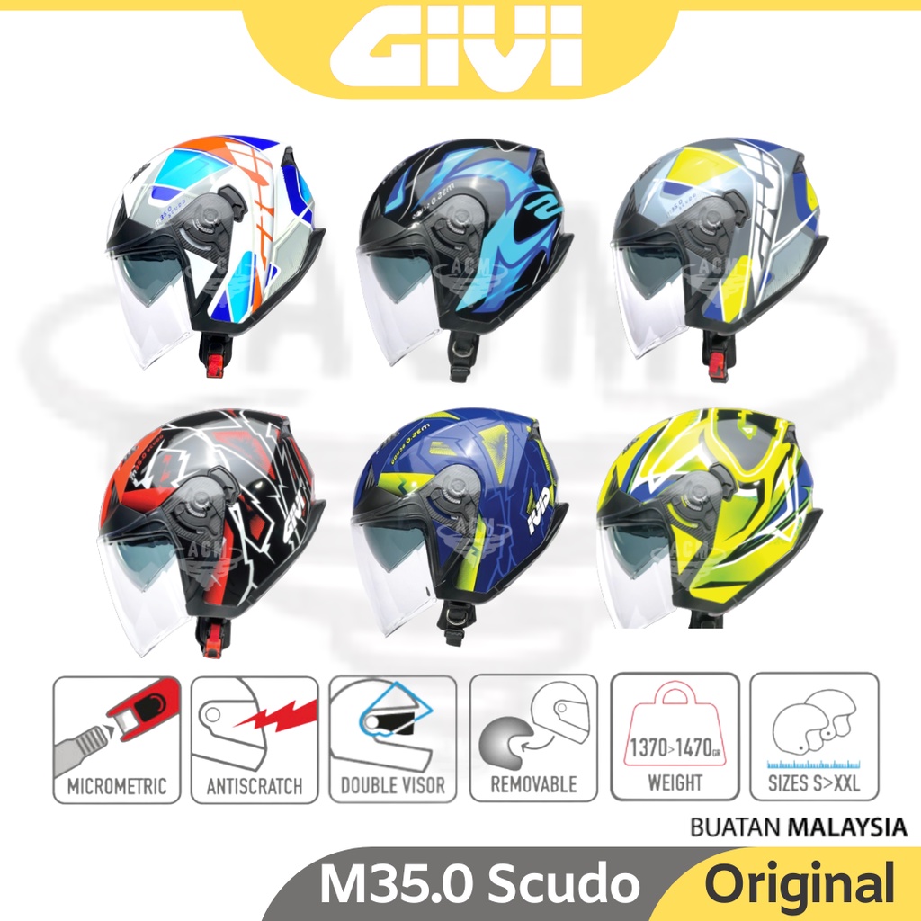 GIVI M35.0 Scudo LCR Double Visor Open Face Helmet Motor Helmets Topi Keledar M350 Graphic Draco ...