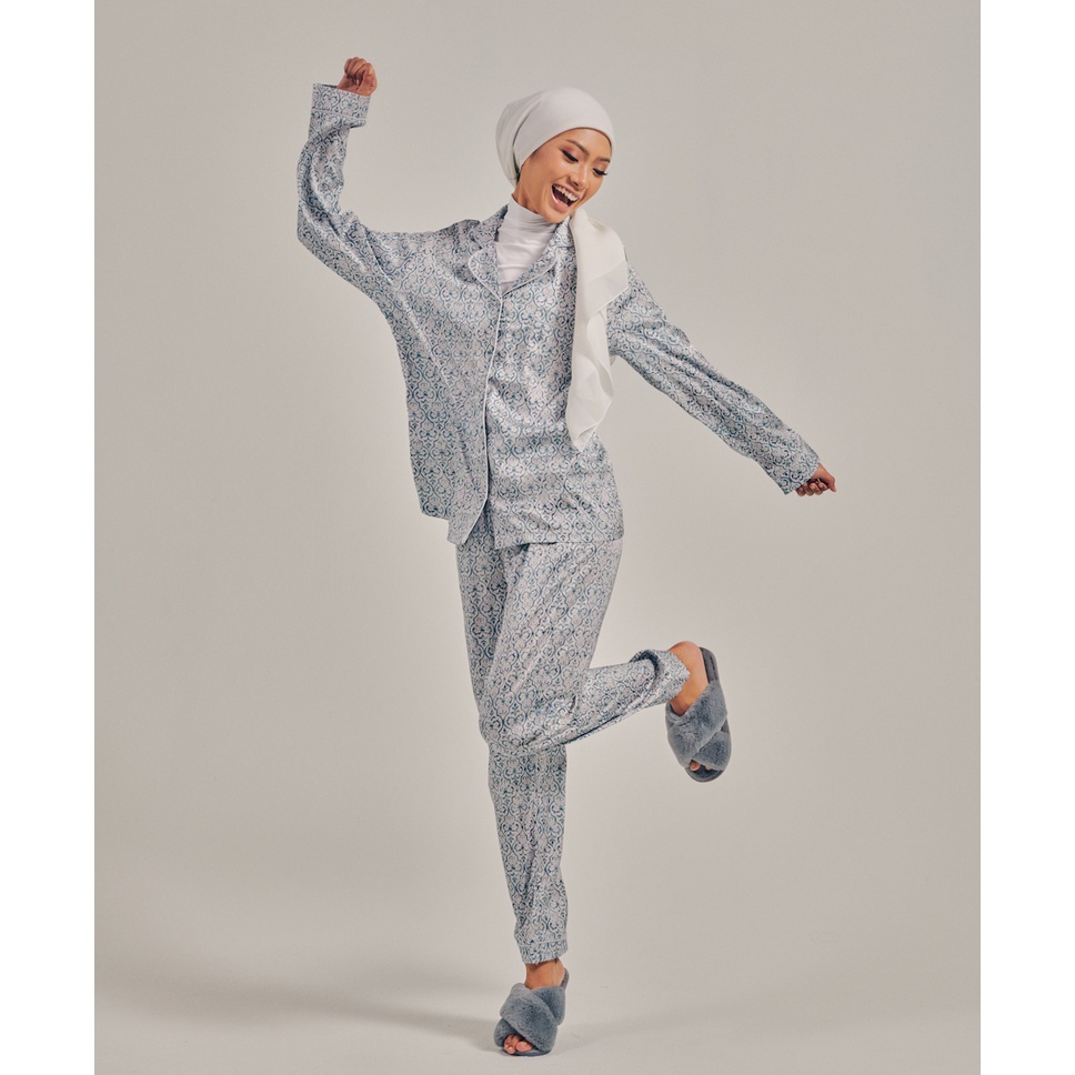 MIKAYLA - women (Imprint Silk pajamas) | Shopee Malaysia
