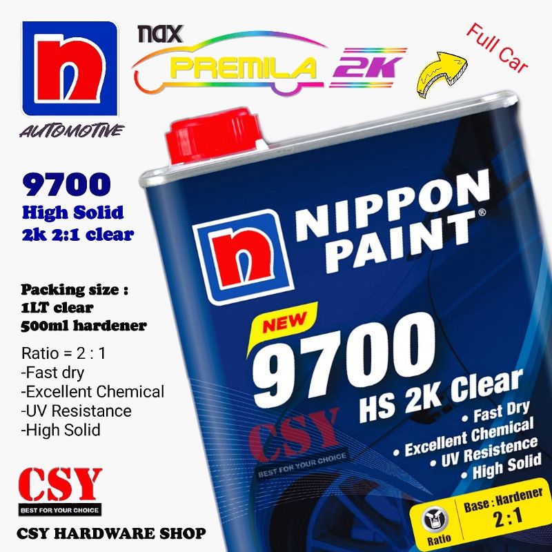 Nippon Nax Premila High Solid 9700 2:1 Top Coat Clear 1Ltr & 2K Hardener 0.5Ltr | Shopee Malaysia