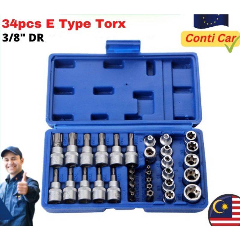 34pcs E Type Torx Star Bits Socket Set Repair Hand Tool Kit CRV Drive ...