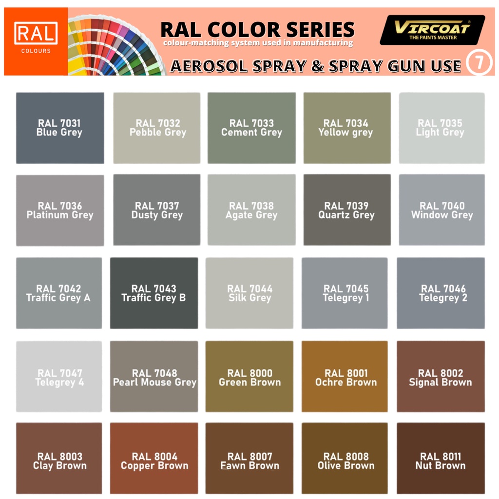 [ RAL Color Series 7 ] RAL7031 To RAL8011 Aerosol Tin Spray Color ...