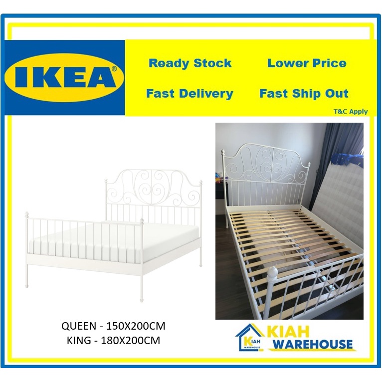 KATIL QUEEN KING Full Set i.Kea Leirvik White Luroy Bed Frame Rangka ...