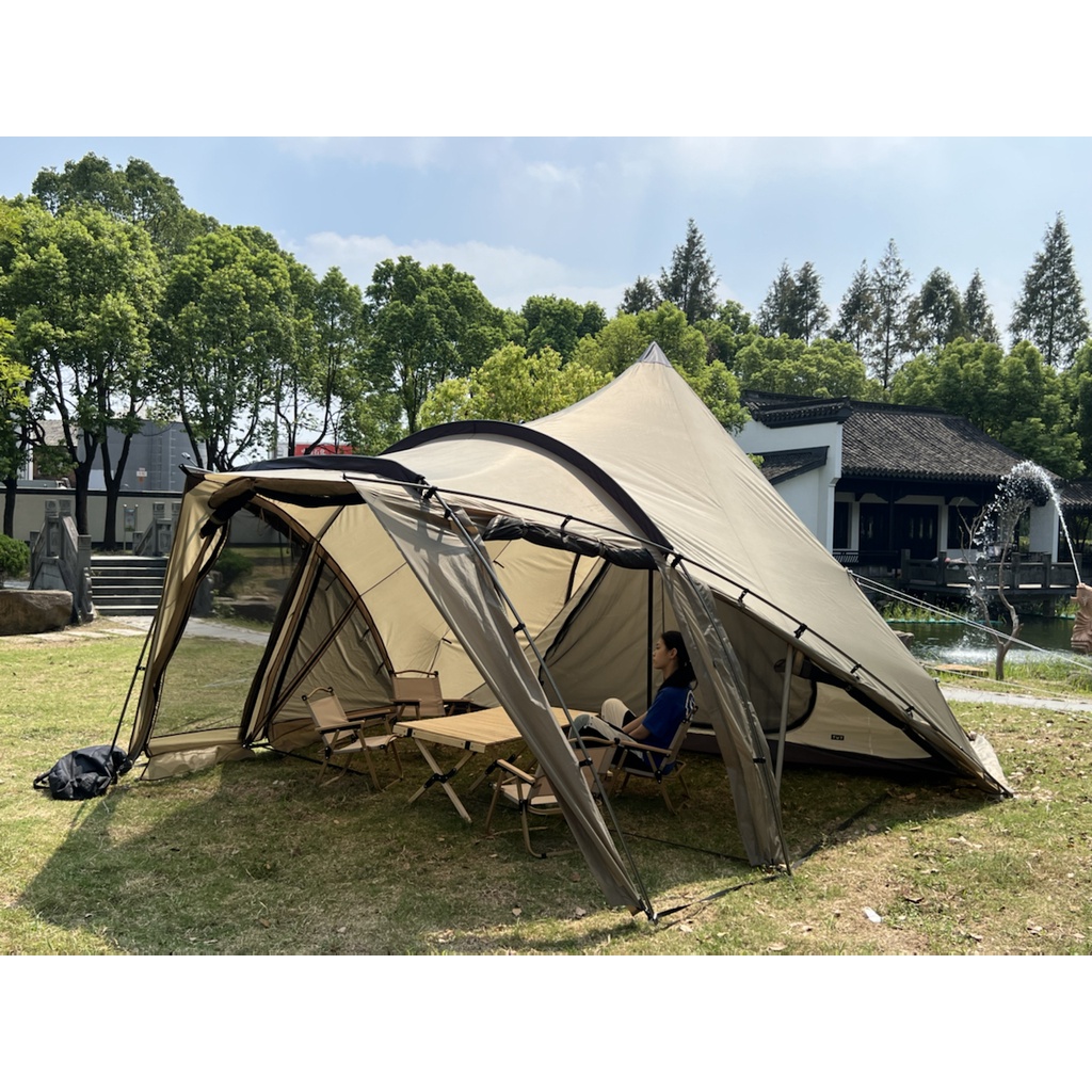 Outdoor camping tent, 1 room and 1 hall double deck tent, pyramid ...