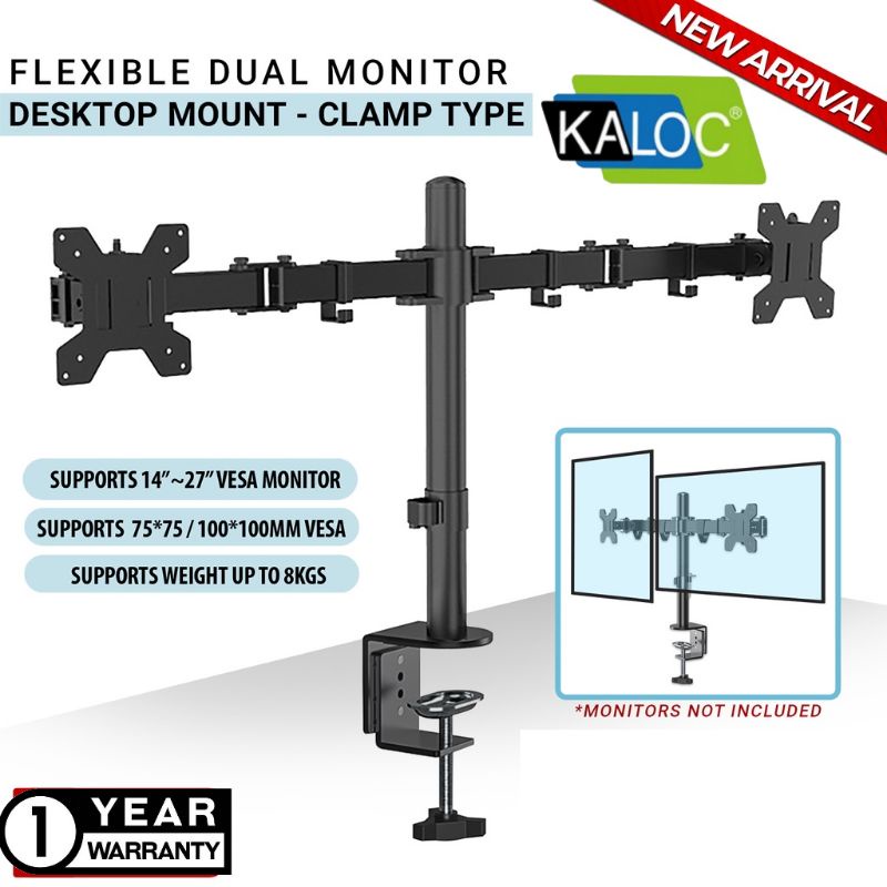 Kaloc DW220-J Heavy Duty Steel Full Motion Dual Monitor Arm Clamp ...