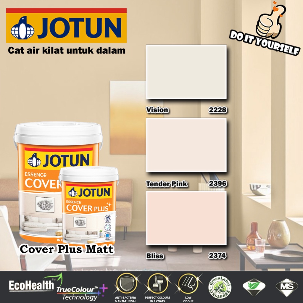 JOTUN ESSENCE COVER PLUS INTERIOR MATT 5 Liter White Malva 3144 / Rose Petal 3180 / English Rose ...
