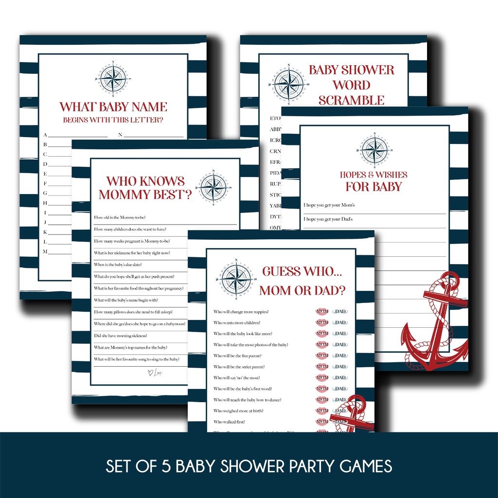 Nautical Baby Shower Printable PDF Games, Download and Print Yourself ...