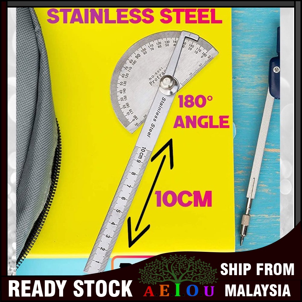 P-26478D Keluli Tahan Karat 180 DARJAH PROTRACTOR 10CM Alat Ukur Sudut ...