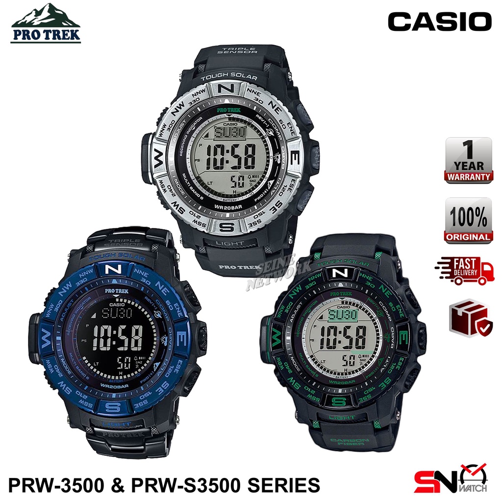 Casio Protrek PRW-3500 PRW-3500SYT PRW-S3500 Triple Sensor Tough Solar Digital Men Sports Watch ...