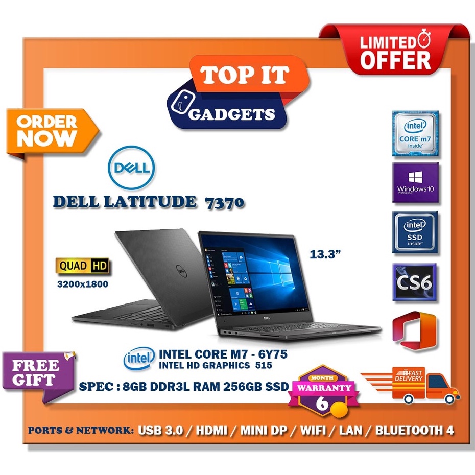 DELL LATITUDE 7370 BUSINESS LAPTOP / INTEL CORE M7 6TH GEN / 8GB DDR3L ...