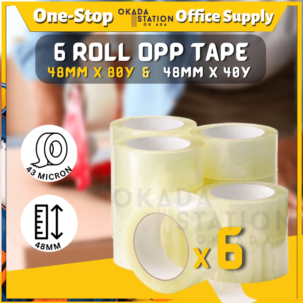 OKADA OPP Tape 48mm x 80Y (6 Rolls) Packaging Tape Wrapping Clear ...